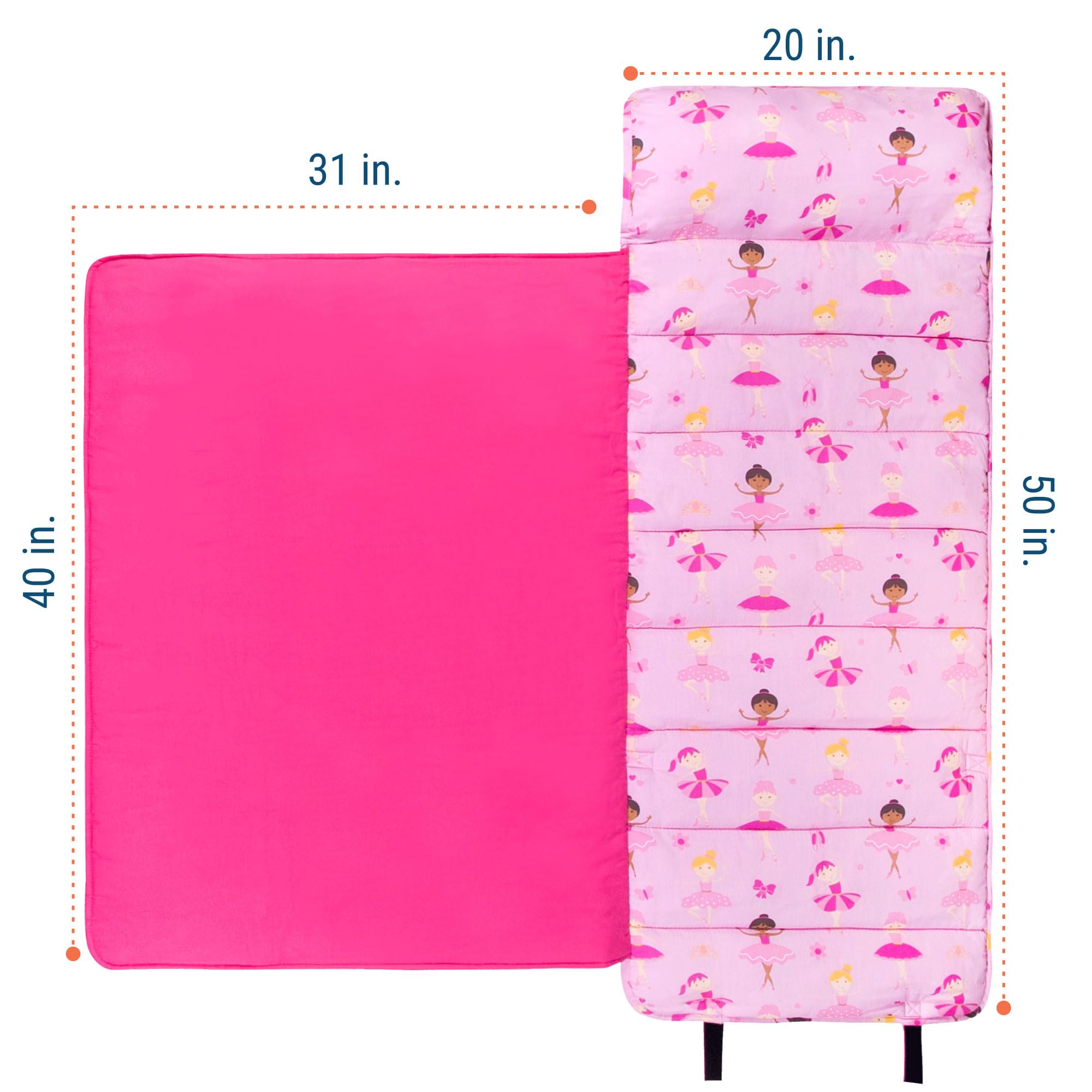 Wildkin Original Nap Mat with Reusable Pillow for Boys and Girls, Perfect for Elementary Sleeping Mat, Features Hook and Loop Fastener, Soft Cotton Blend Materials Nap Mat for Kids (Ballerina)
