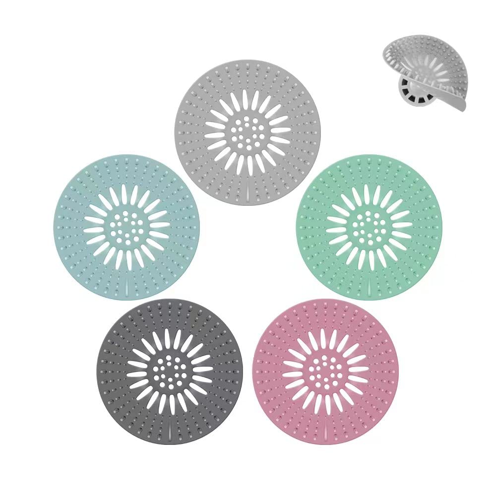 LIEVUIKEN Drain Hair Catcher, Circular Drain Cover for Shower, Easy to Install and Clean, Silicone Hair Stopper Suit for Bathroom, Bathtub, Kitchen 5 Pack