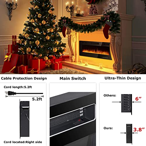 Vitesse 50 inch Ultra-Thin Electric Fireplace in-Wall Recessed and Wall Mounted Fireplace Heater,Linear Fireplace with Multicolor Flame,Timer,Low Noise,750/1500W,Touch Screen & Remote Control(50ββ)
