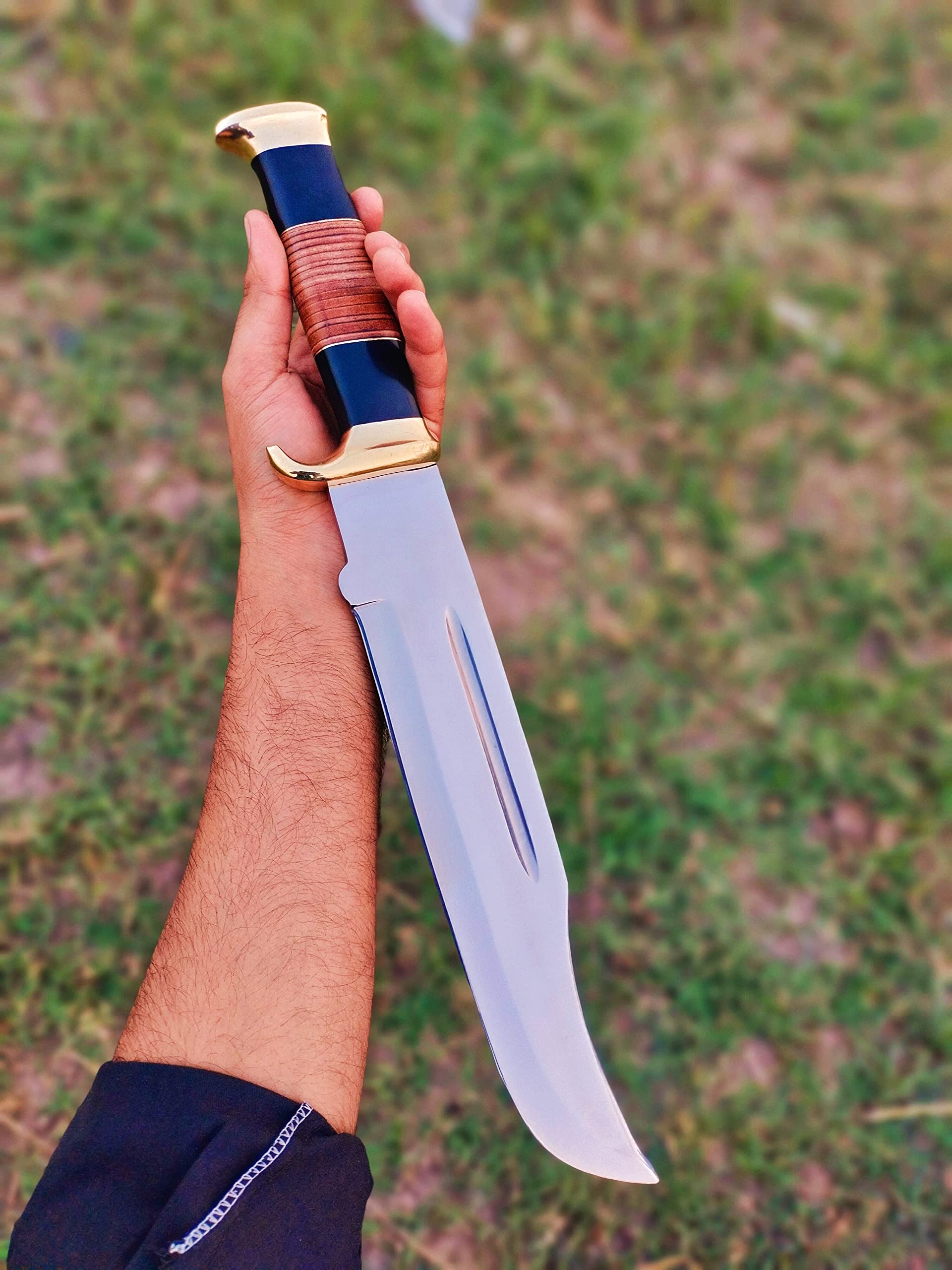 Hatf.Blade 18-Inch Fixed Blade Hunting Knife: Large Crocodile Dundee Bowie Knife with Leather Sheath - Perfect Camping Companion