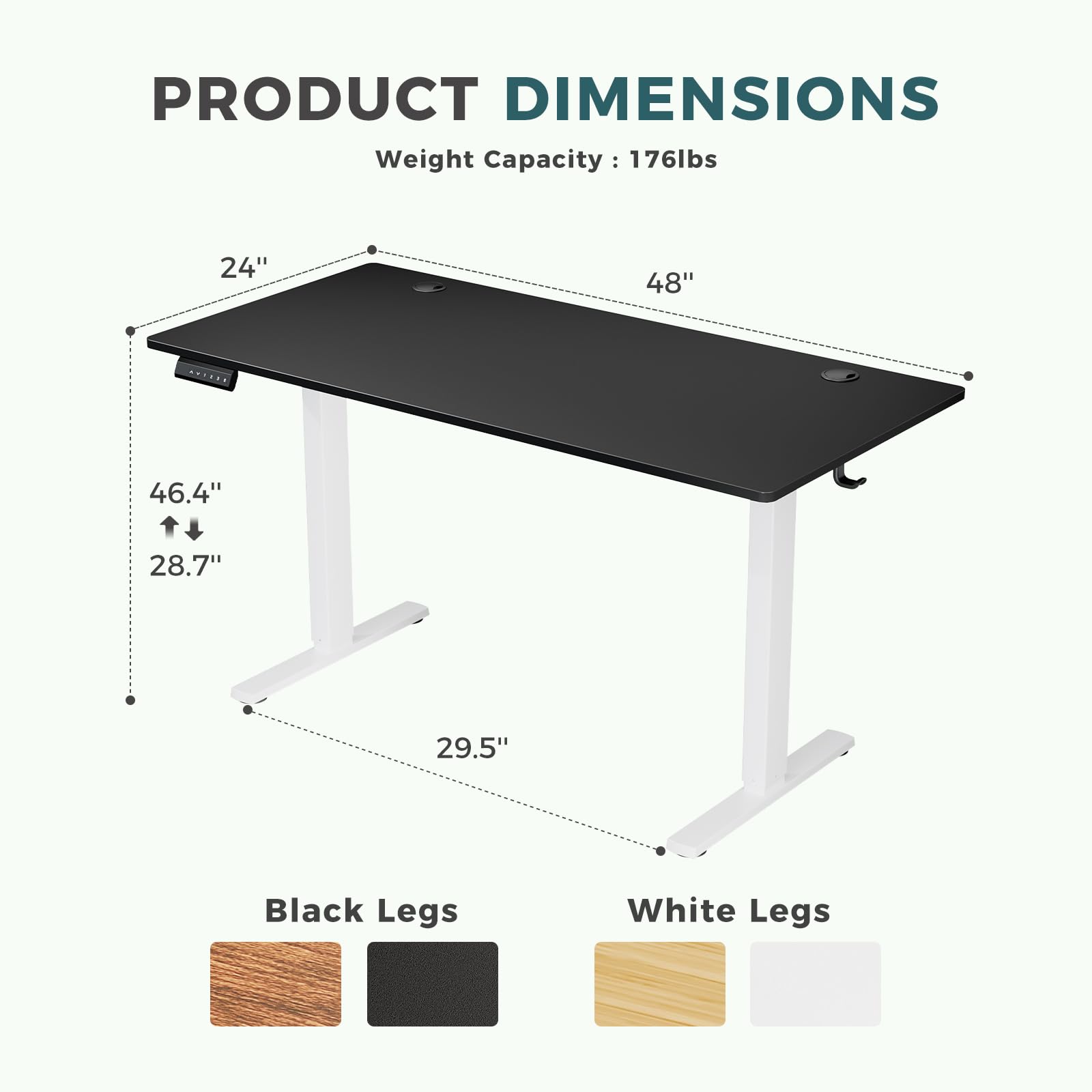 SMUG Standing Desk, 48x24 Inch Ergonomic Adjustable Height Electric Sit Stand Up Down Computer Table with Whole-Piece Desktop Board, Computer Workstation for Home Office, White(2 Packages)