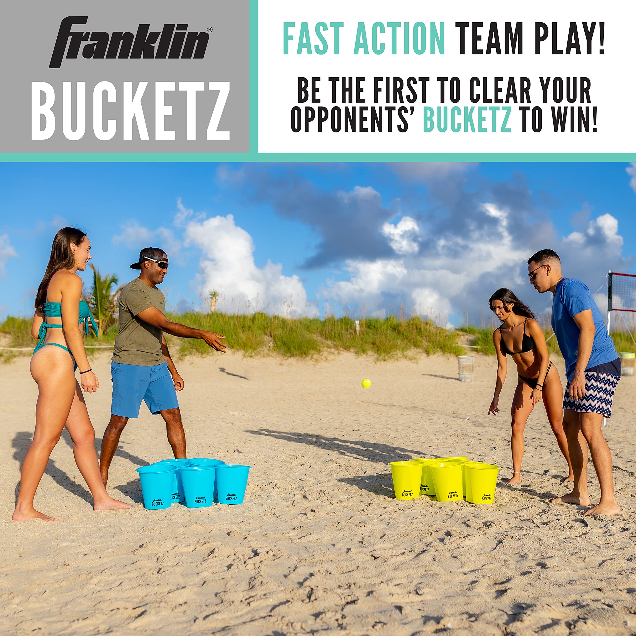 Franklin Sports Bucketz Pong Game β Perfect Tailgate Game and Beach Game β Pong Set Includes 12 Buckets, 3 Balls, and a Carry Case
