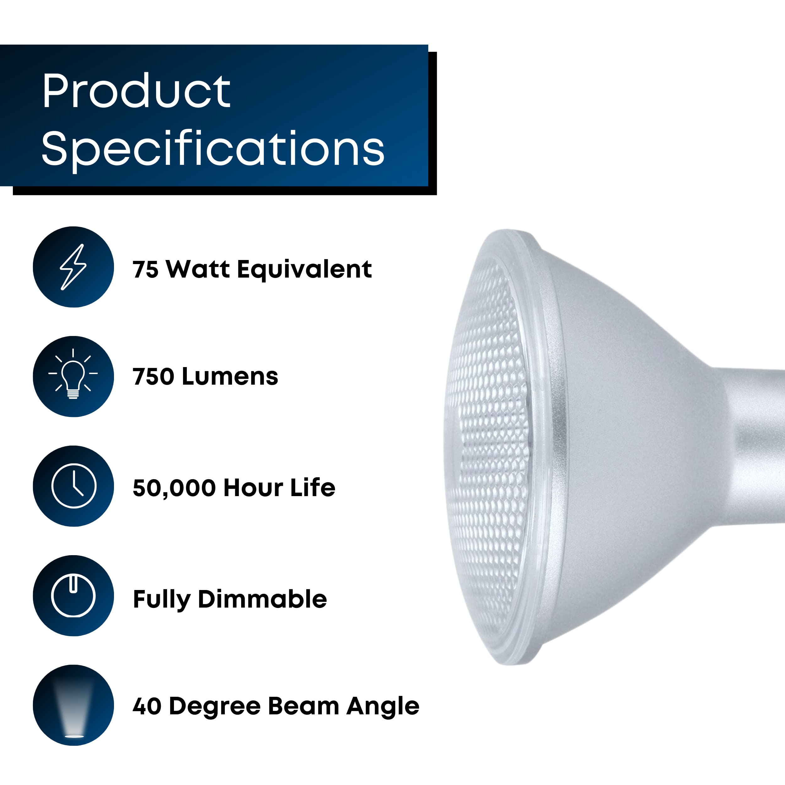 Feit Electric LED PAR30L Bulbs, 75W Equivalent, Dimmable, 5000K Daylight, 750 Lumens, 22 Year Lifetime, E26 Base, PAR30 Flood Lights, Spotlight Bulb,Weatherproof, 4 Bulbs, PAR30LDM/950CA/4