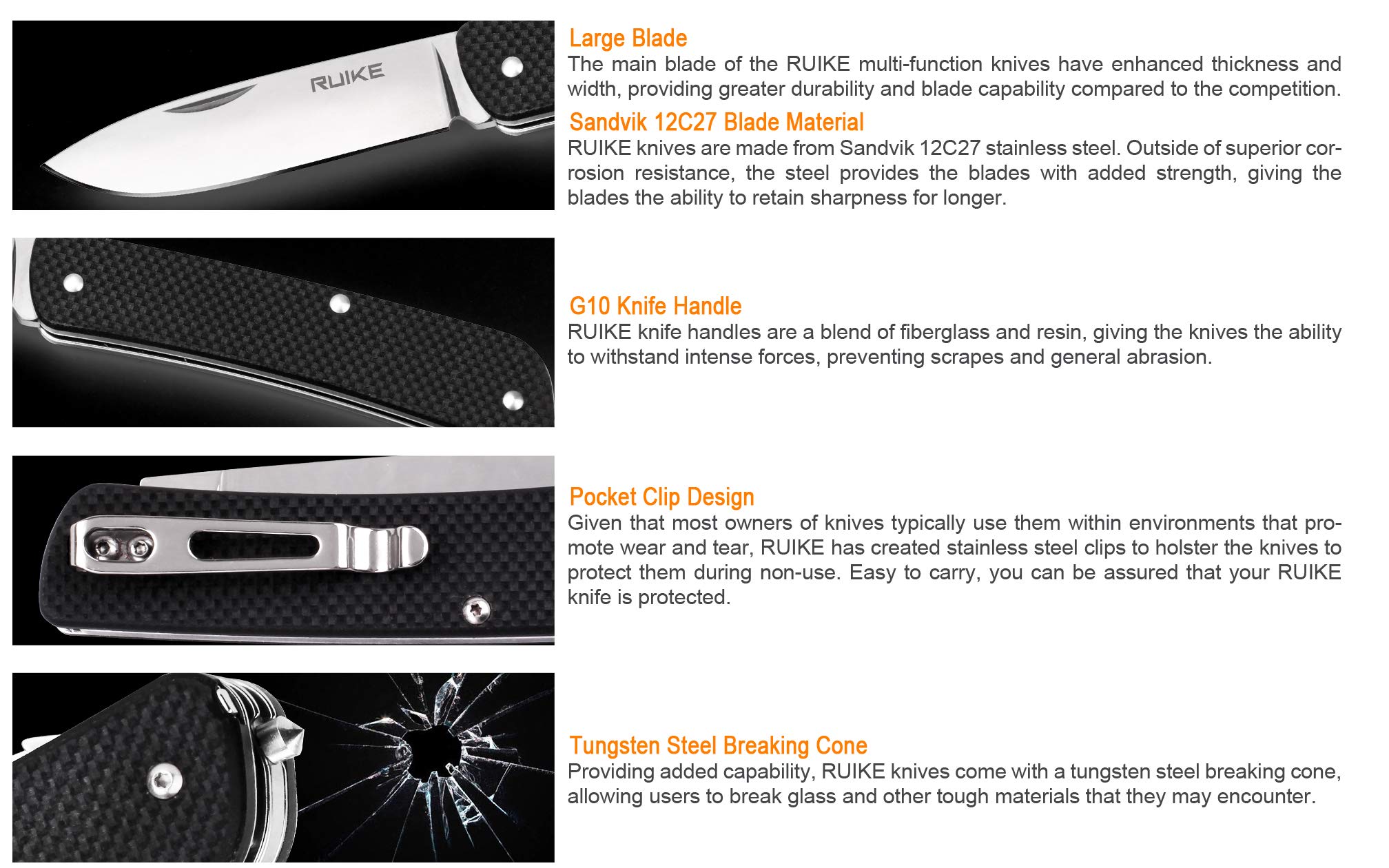 Ruike Multifunctional Knive, Black, G10 (M61-B)