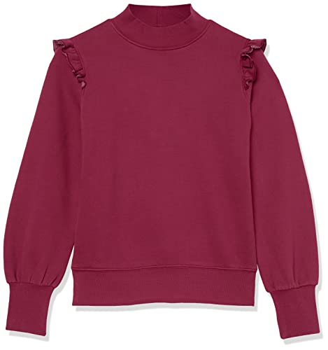 Goodthreads Women's Heritage Fleece Long Sleeve Ruffle Shoulder Sweatshirt, Burgundy, Large