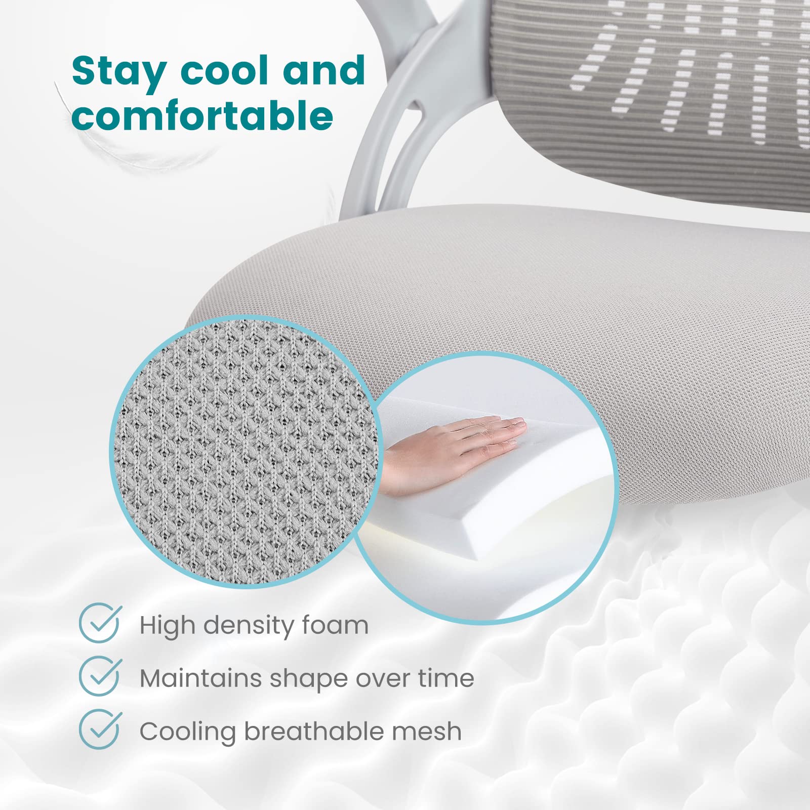 edx Office Computer Desk Chair, Mid-Back Ergonomic Mesh Rolling Work Swivel Task Chairs with Wheels, Comfortable Lumbar Support, Comfy Flip-up Arms for Home, Bedroom, Study, Student, Grey
