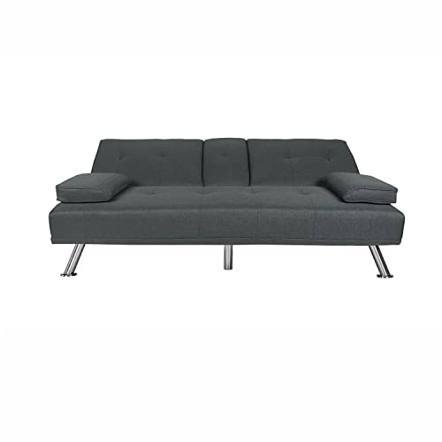 Verfur Convertible Futon Sofa Bed with Cupholders,Modern Upholstered Loveseat Sleeper Couch, Folding Lounge Recliner Comfy Sofa & Couches Sofabed, Dark Gray 66.2" Linen