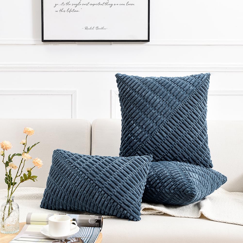 Fancy Homi 2 Packs Dusty Blue Decorative Throw Pillow Covers 18x18 Inch for Living Room Couch Bed, Rustic Farmhouse Boho Home Decor, Soft Corss Corduroy Twill Textured Square Cushion Case 45x45 cm