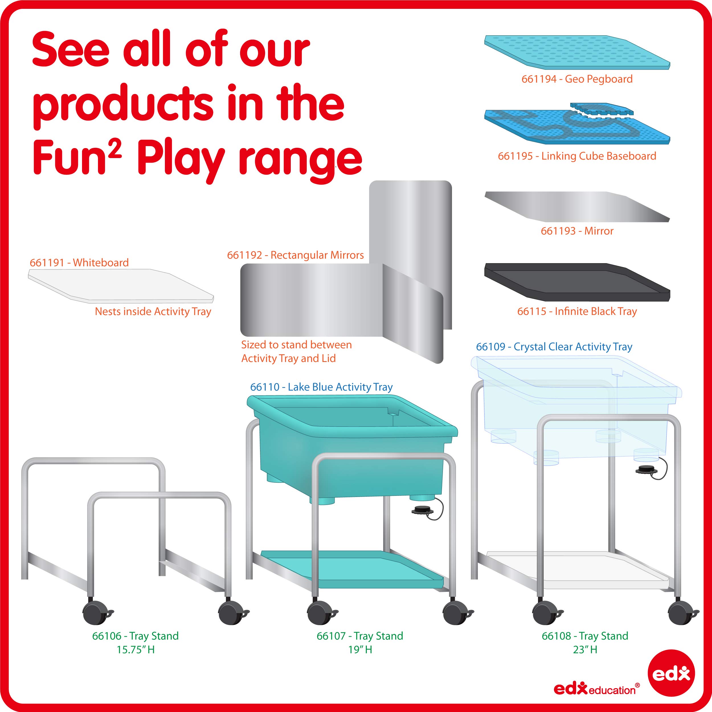 edxeducation-66109 Fun2 Play Activity Tray with Lid - Crystal Clear - Ages 18m+ - Ultra Strong Sensory Tub for Sand and Water Play