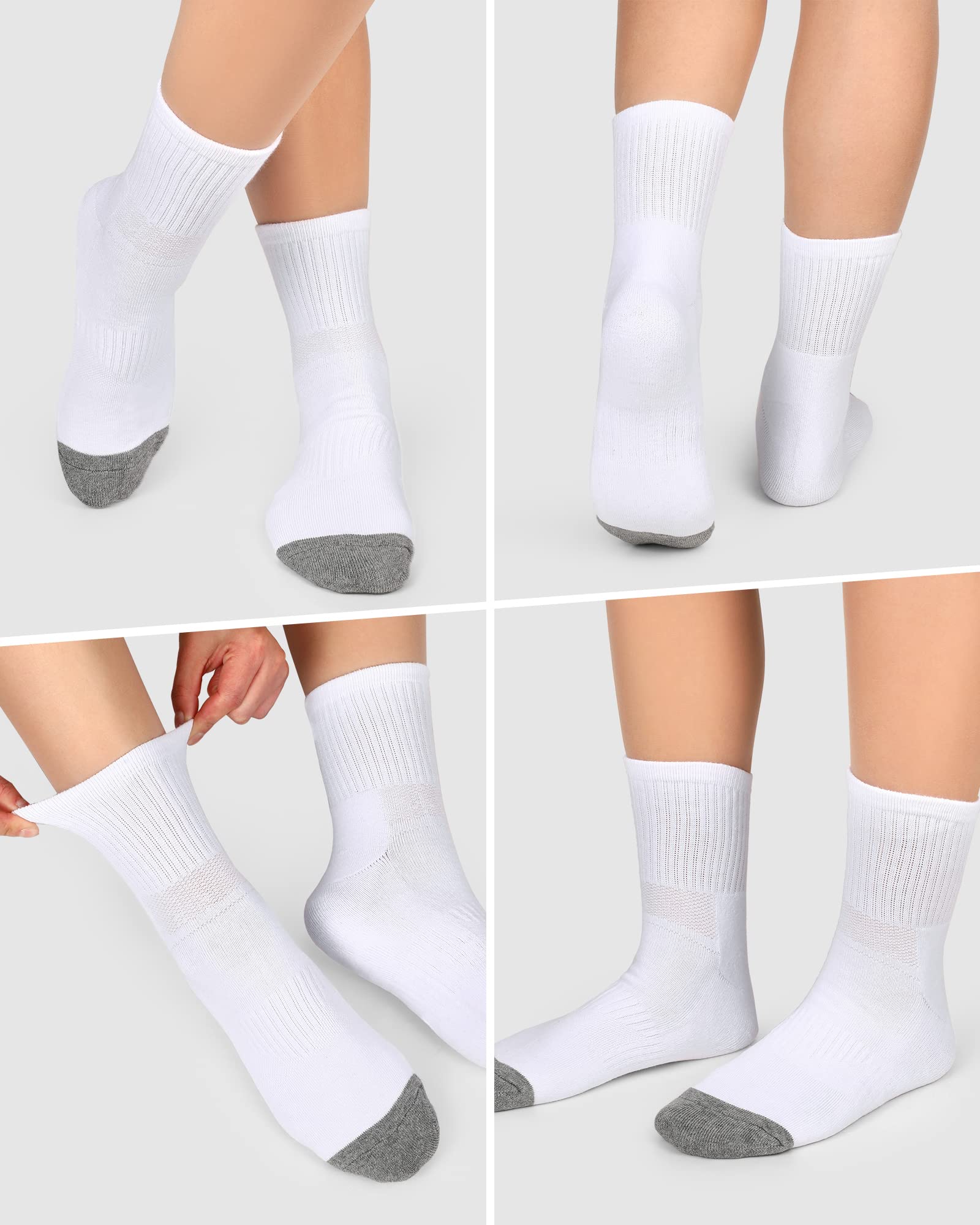 Hicarer 36 Pairs Men's Athletic Ankle Socks Bulk Crew Calf Socks Breathable Cushion Comfortable Casual Running Sock Size 9-12 (White Gray)