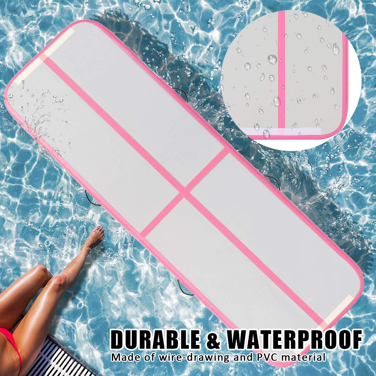 FBSPORT Inflatable Air Gymnastics Mat Training Mats 4/8 inches Thickness Gymnastics Tracks for Home Use/Training/Cheerleading/Yoga/Water with Pump