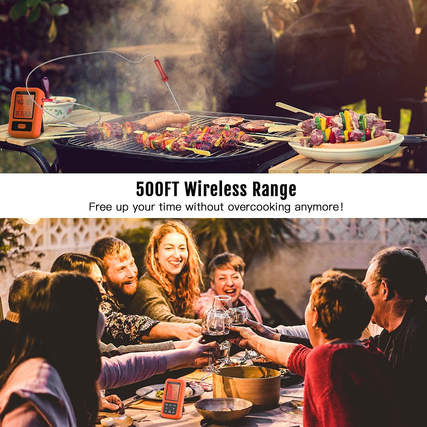 ENZOO Wireless Meat Thermometer with 4 Probes for Grilling, Instant Read Food Thermometer, Digital Meat Thermometer, Cooking Thermometer for Smoker, BBQ Accessories