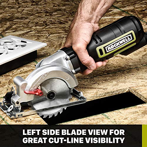 Rockwell 4-1/2” Compact Circular Saw, 5 amps, 3500 rpm, with Dust Port and Starter Kit– RK3441K , Black