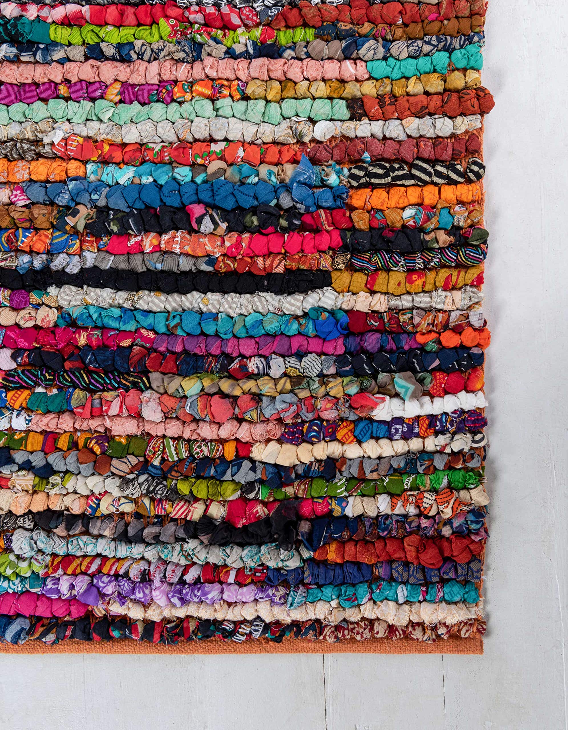 Unique Loom Braided Chindi Collection Area Rug - Multi-Striped (2' x 3' 1" Rectangle, Multi/ Black)