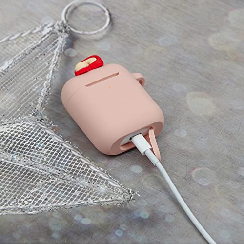 Wonhibo Cute Mushroom Airpod Case, Kawaii Silicone Pastel Pink Cover for Apple Airpods 1st and 2nd Generation with Keychain