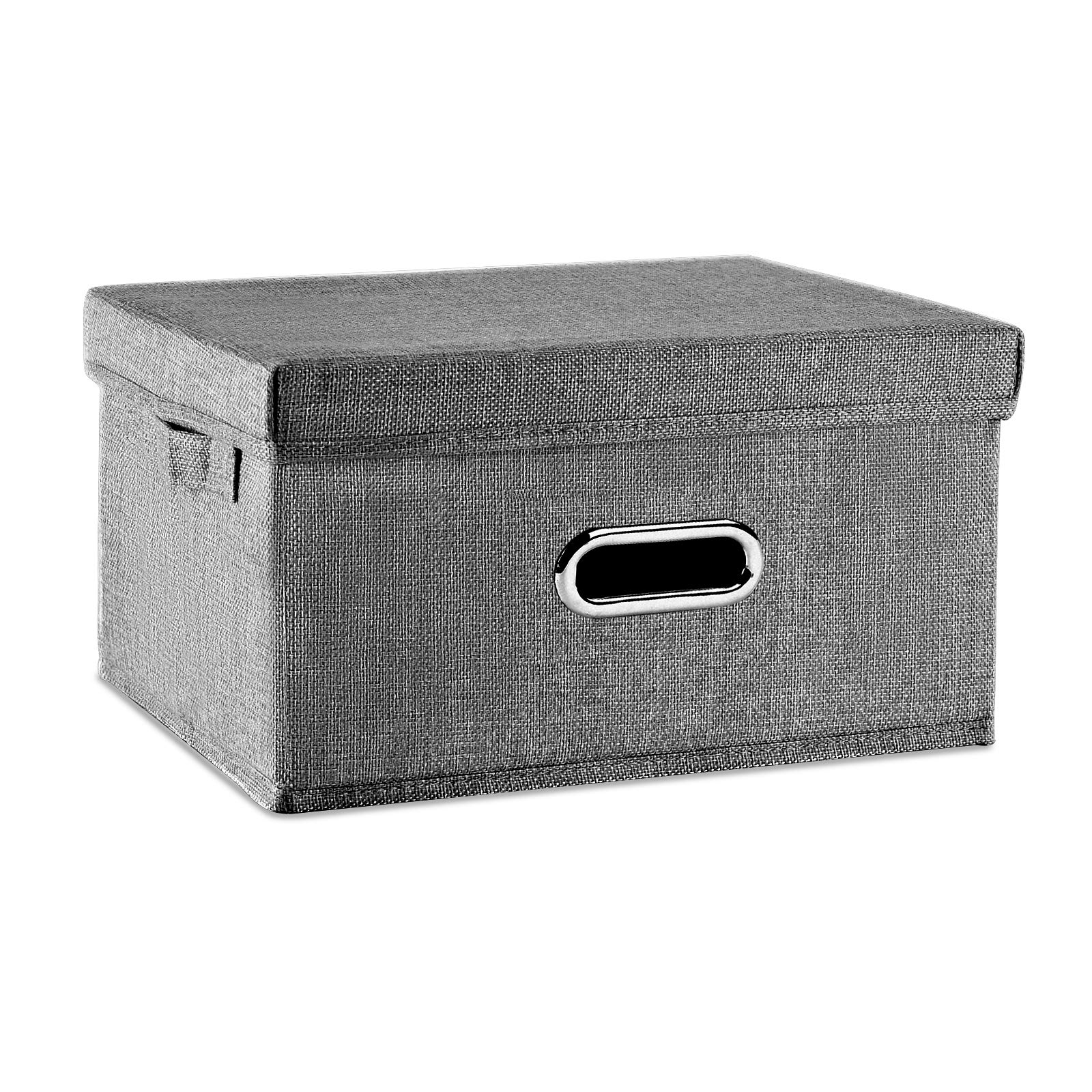 HONGKERNE Linen Fabric Storage Bin with Lid[1-Pack] Foldable Storage Box Organizer Storage Basket with Lid Closet Storage Bins for Clothes Storage Containers for Bedroom Office Home (Gray, Small)