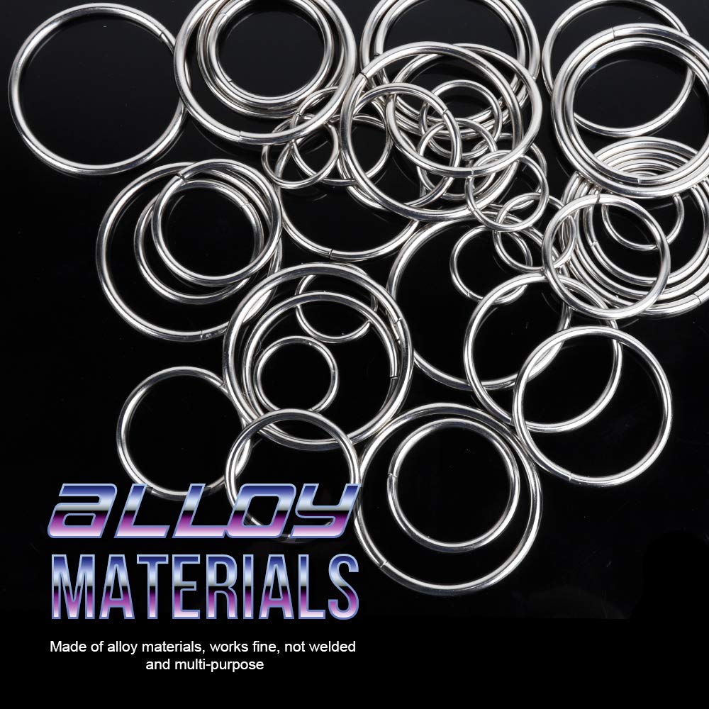 FANDAMEI Metal O Ring,50 Pcs Silver Multi Purpose Metal O Ring for Macrame, Camping, Dog Leashes, Hardware, Bags and More Craft Project - 16mm, 21mm, 25mm, 32mm, 38mm