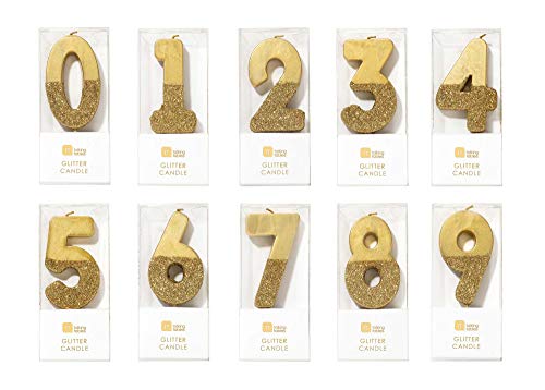 Talking Tables Glitter Number Candle-Premium Quality Cake Topper Decoration Pretty, Sparkly for Kids, Adults, 30th Birthday Party, Anniversary, Milestone, Height 8cm, 3", Gold 3