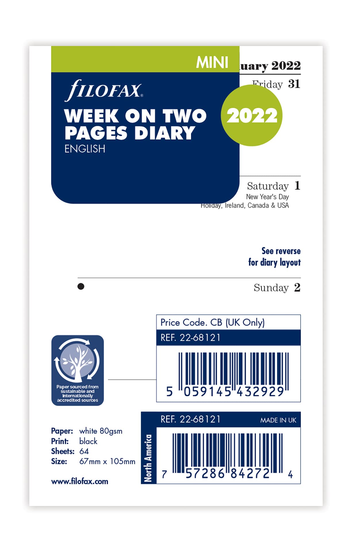 Filofax Mini Week on Two Pages English 2022 Diary