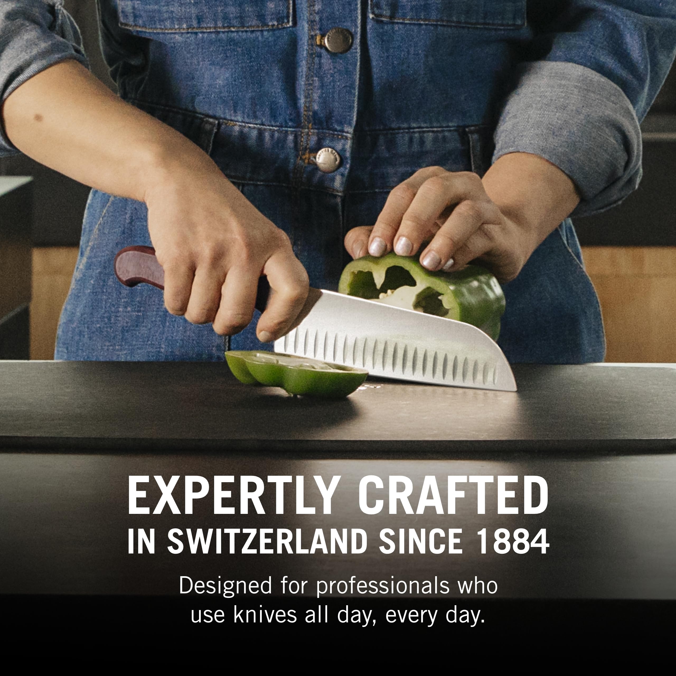Victorinox 6.7-Inch Wood Santoku Knife with Fluted Edge