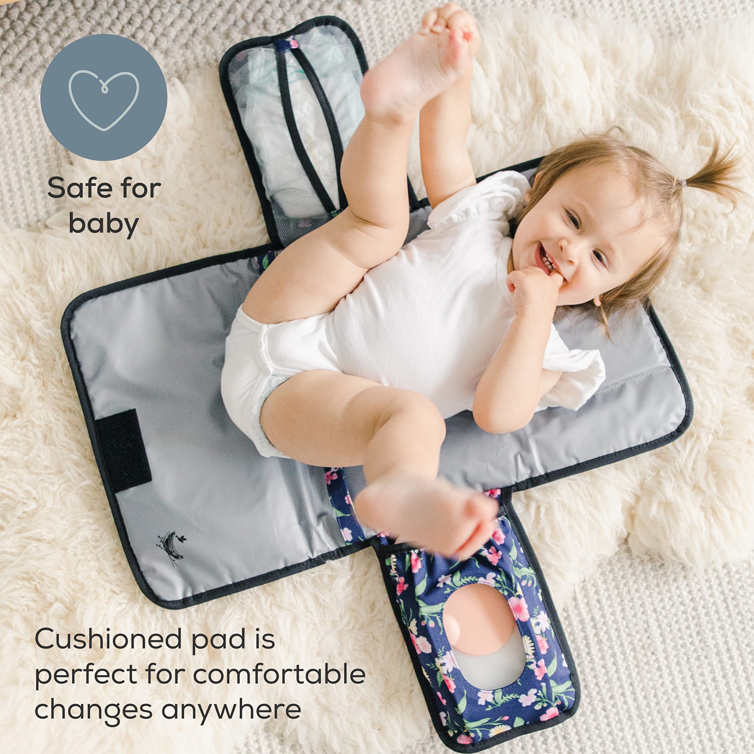 First Landings Portable Diaper Changing Pad - Convenient Travel Changing Pad and Wipe Holder - Portable Changing Pad - Grey