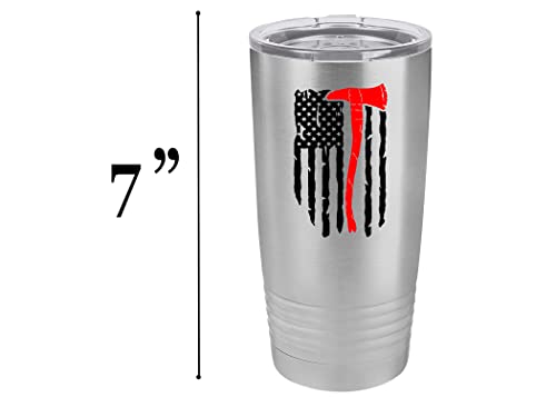 Rogue River Tactical Thin Red Line Tattered Axe Flag Firefighter 20 Oz. Travel Tumbler Mug Cup w/Lid Vacuum Insulated Fire Fighter Department FD Fireman Gift