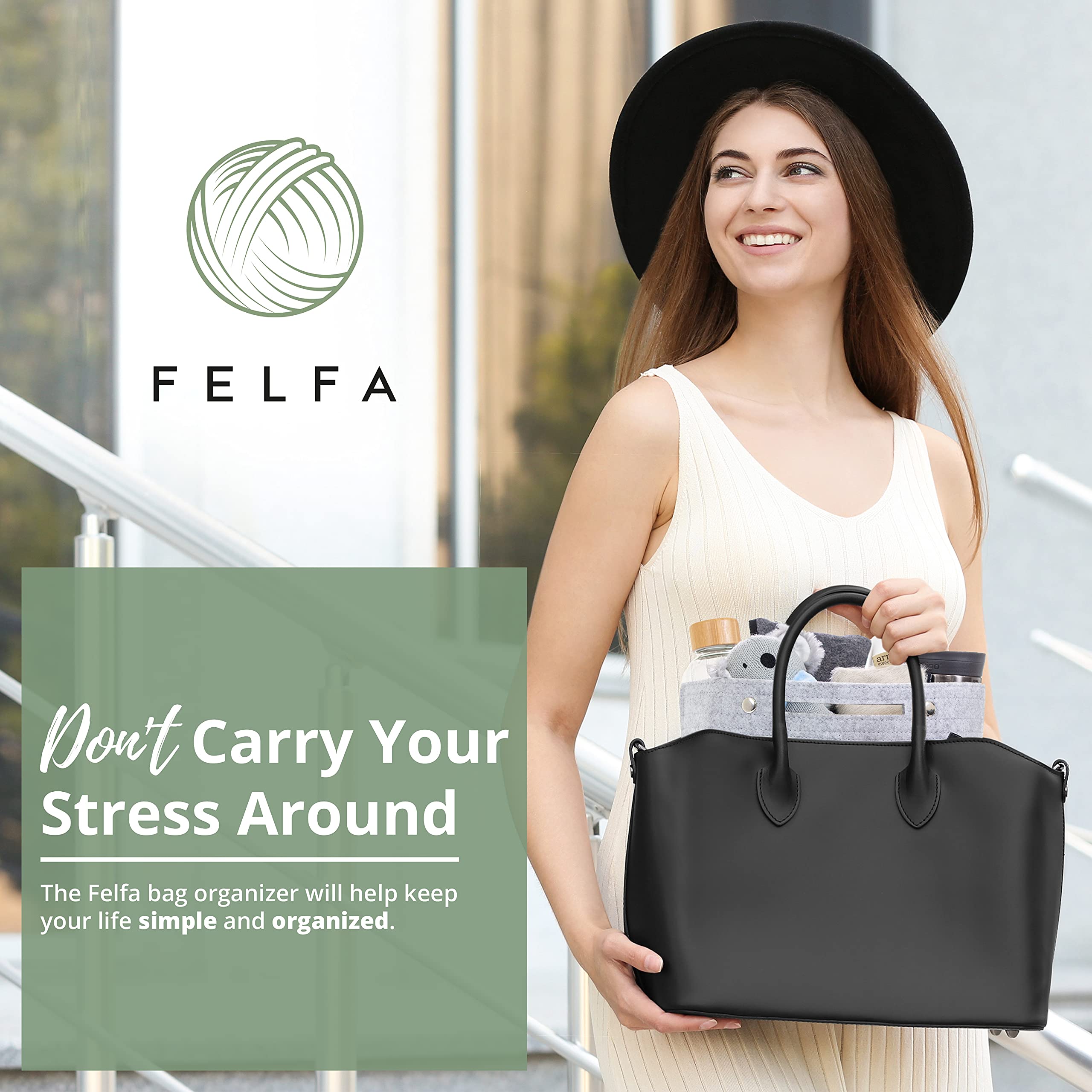 FELFA 11 inch Soft Grey Felt Tote Organizer Insert for Purses, Backpacks, and Tall Totes