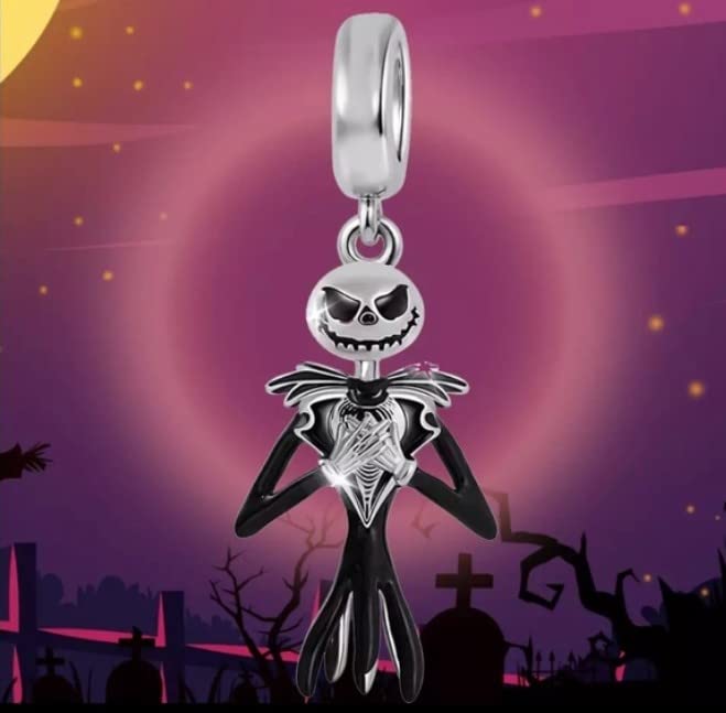 Jack skellington dangle charm nightmare Before Christmas 925 sterling silver bracelet necklace, Black