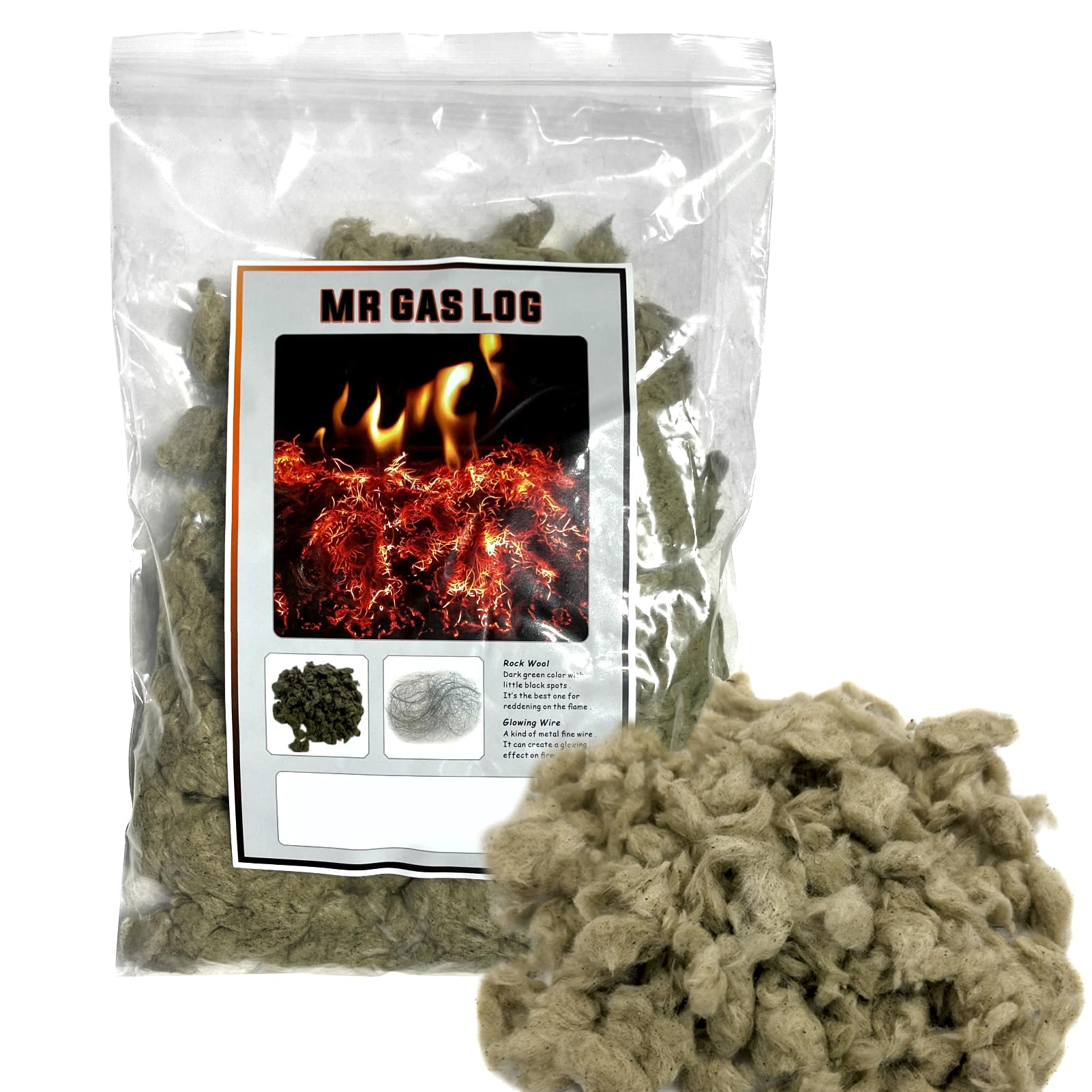 MrGas Log Gas Rock Wool for Gas Logs, 3.88 oz Glowing Embers Mixed with Fireplace Neon Embers for Vented Gas Log Sets, Inserts, Natural Gas, Fireplaces, Fire Pit and Stoves, Add Glow