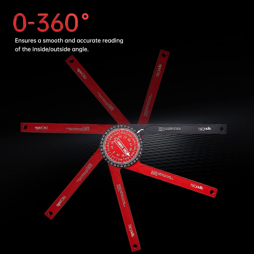Litorange Aluminum Miter Saw Protractor Plus | 8.7-Inch Angle Finder Featuring Precision Laser Engraved Scales for Inside Outside Corner, Carpenters, Plumbers and All Building Trades, Two-color Design