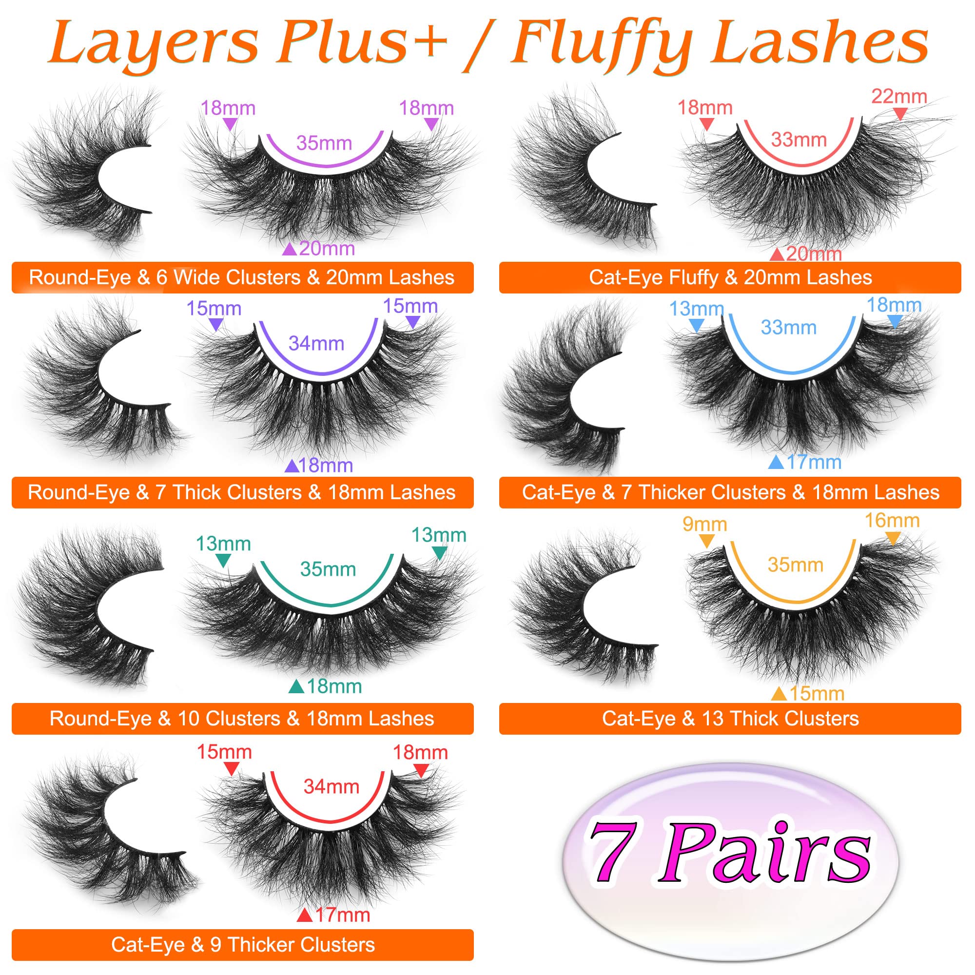 Mink Lashes Fluffy Wispy Faux Mink False Eyelashes 18MM-20MM Mink Long Lashes Dramatic Thick Volume Fake Eyelash Pack 7 Styles by wtvane