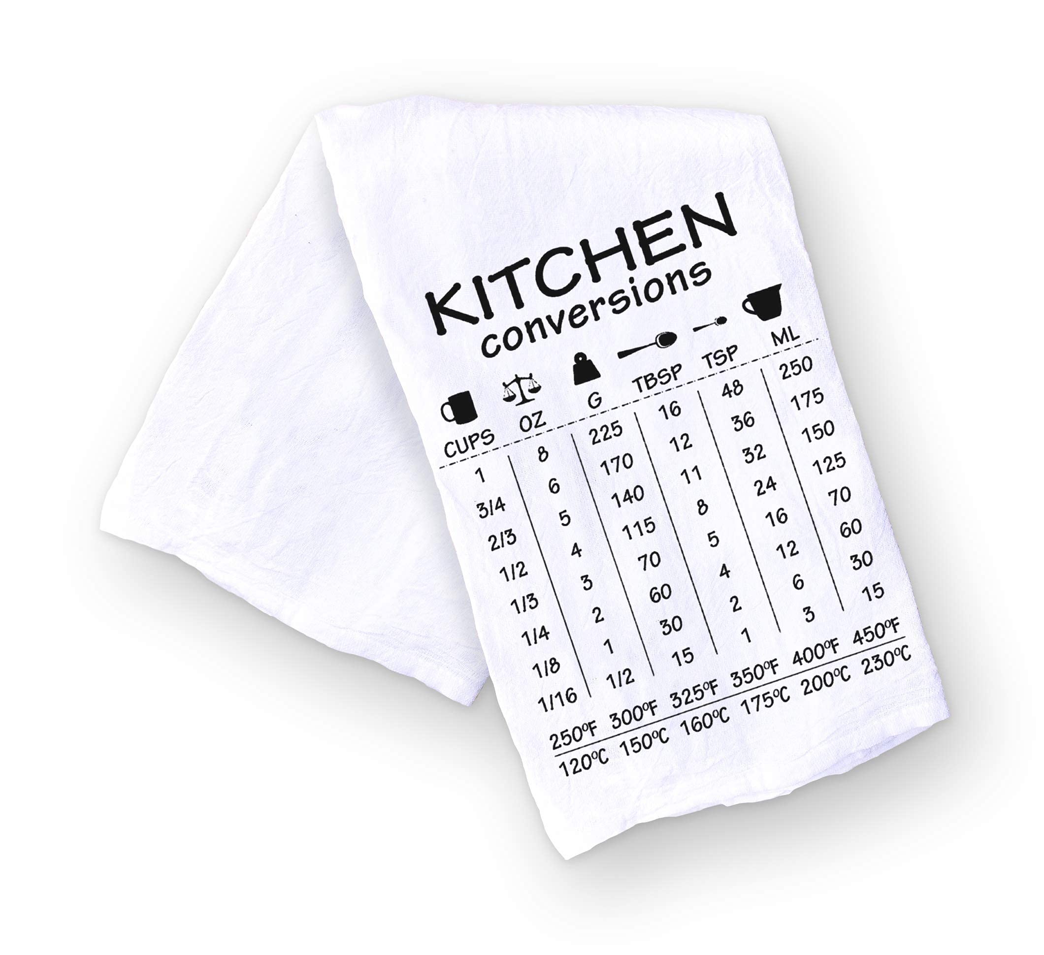 Handmade Funny Kitchen Towel - 100% Cotton Handy Dish Towel with Common Kitchen Conversions - 28x28 Inch Perfect for Chef Baker Housewarming Christmas Mother's Day Birthday Gift (Kitchen Conversion)