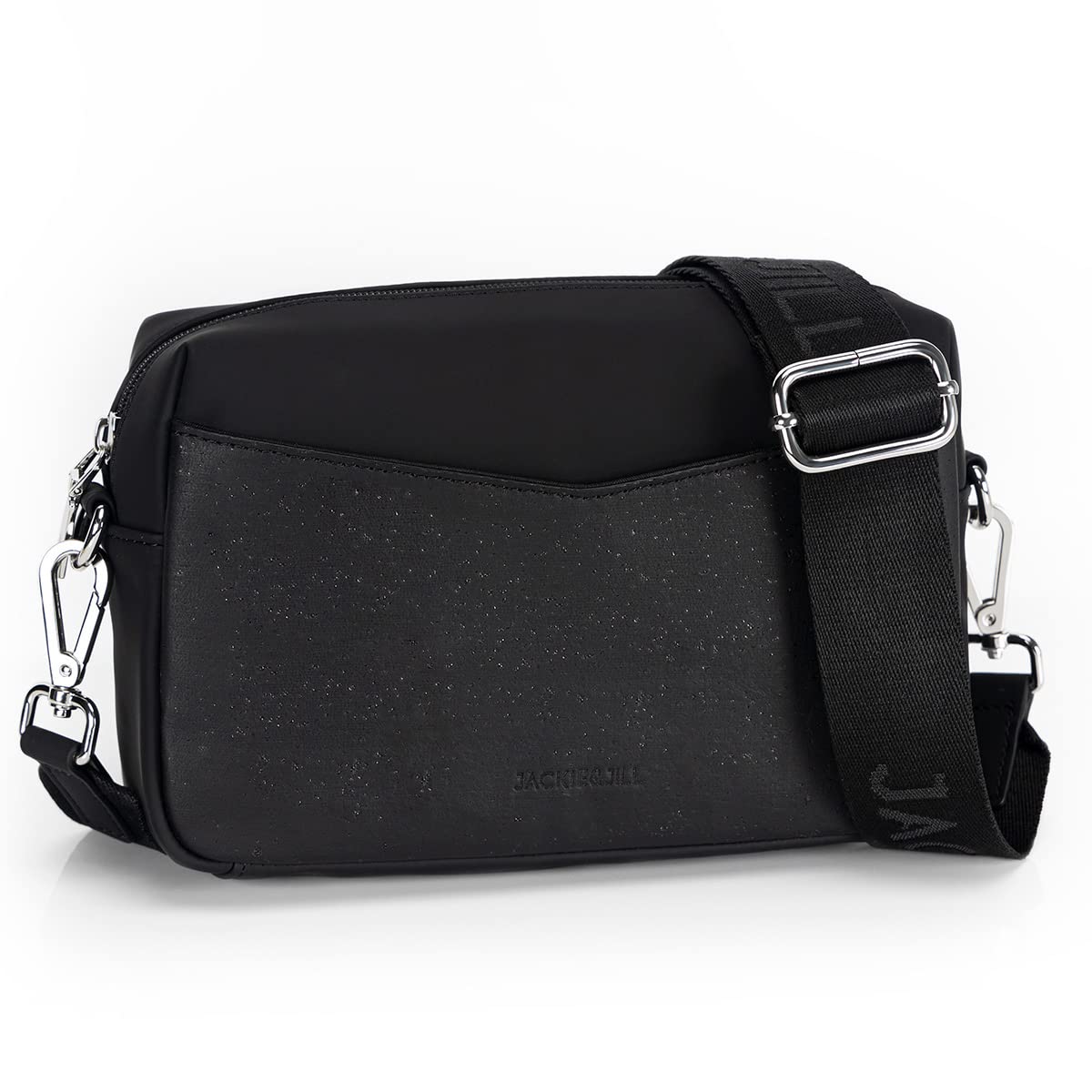 Jackie&Jill Small Crossbody Bags Purses for Women,Cork & Leather Shoulder Handbags with Wide Strap,Top Zipper Camera Bag (Black)