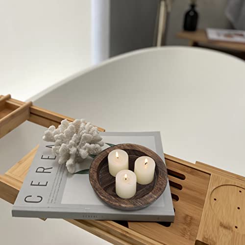 Vixdonos Rustic Wooden Tray Farmhouse Decorative Plate Round Pillar Candle Holder Tray for Table Centerpiece