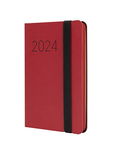 Finocam - Planner 2024 Flexi Smooth Week Horizontal View January 2024 - December 2024 (12 Months) Catalan Red