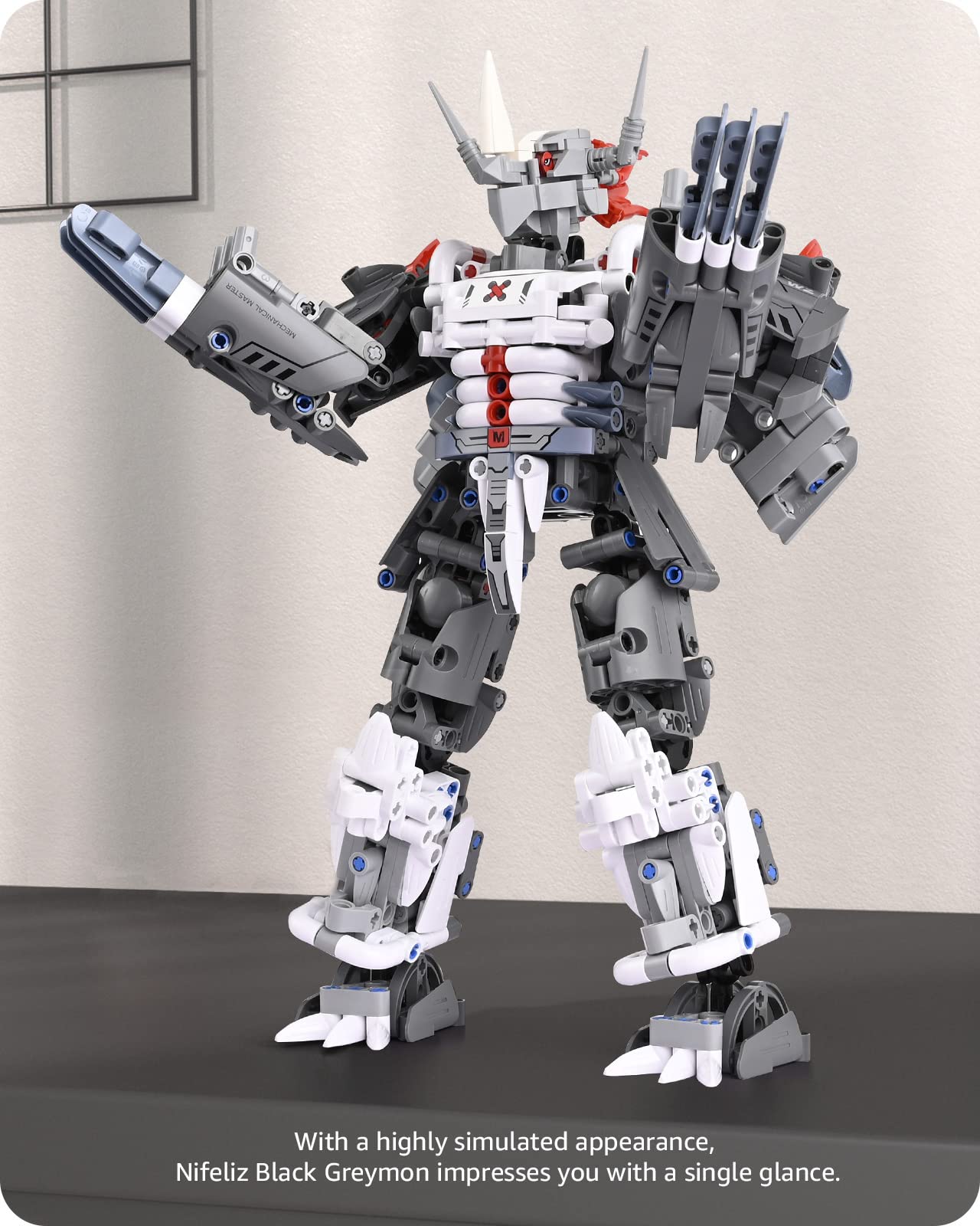 Nifeliz Black Greymon, Iconic Mecha Display Set, Collectible Monster Model Toy for Adult Gift Giving (1,158 Pieces)