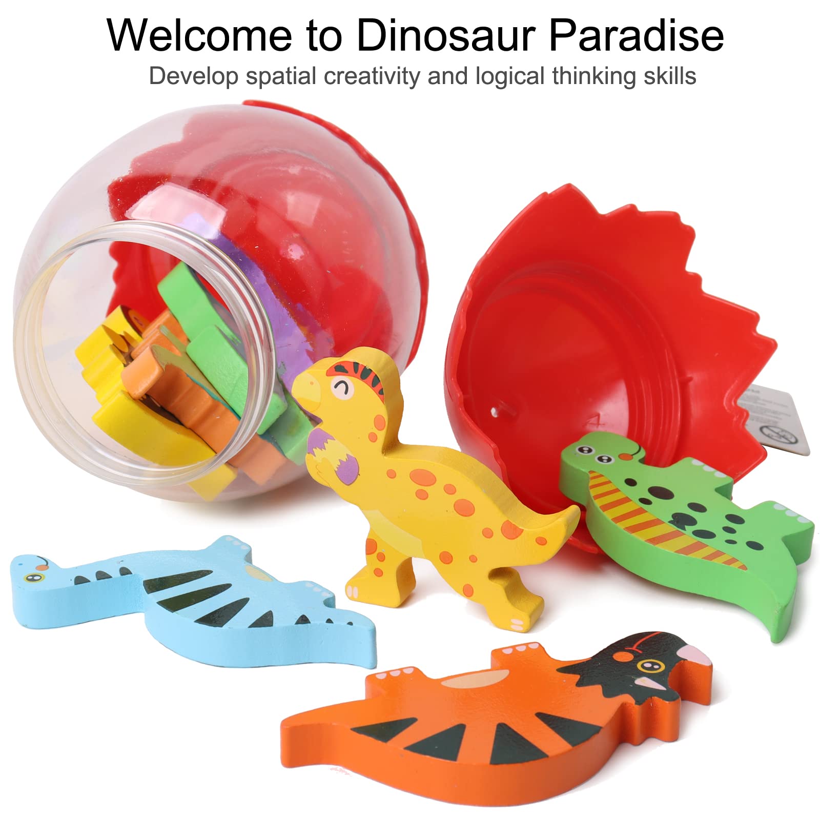 YECEN Easter Dinosaur Eggs Wooden Dinosaur Stacking Game 3 Years Old Montessori Toys