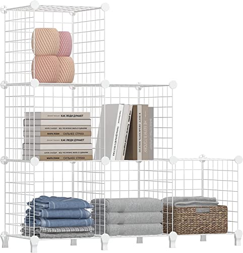 Wolizom Wire Cube Storage, Metal Grids Shelves Bookshelf, Stackable Modular Shelving Organizer, DIY Closet Bookcase Bookshelf, 6-Cube Grid Storage Shelf for Bedroom, Living Room, Office