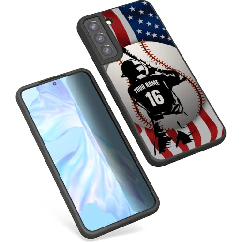 Personalized Baseball Player Name Number America Flag Design Rubber Cover Phone Case for Samsung Galaxy S23 S22 S21 S20 ULTRA PLUS/ S21 FE /S20 FE/ S10 PLUS/ S9 PLUS/ S8 PLUS /S7 EDGE