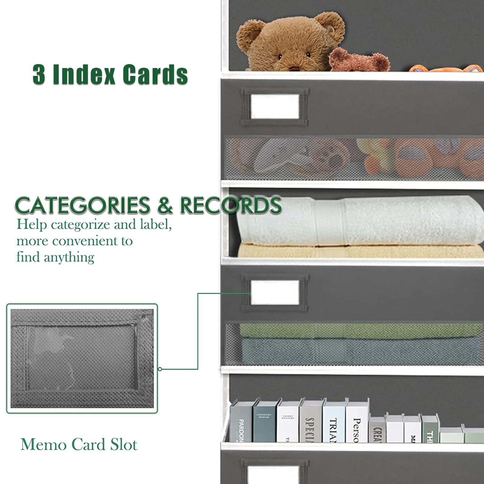 DonYeco Over The Door Hanging Organizer - 6 Pockets for Daily Essentials Storage, Fixing Stickers and Blank Index Cards Included, 39" x 5" x 14.6", Non-woven Fabric, Grey