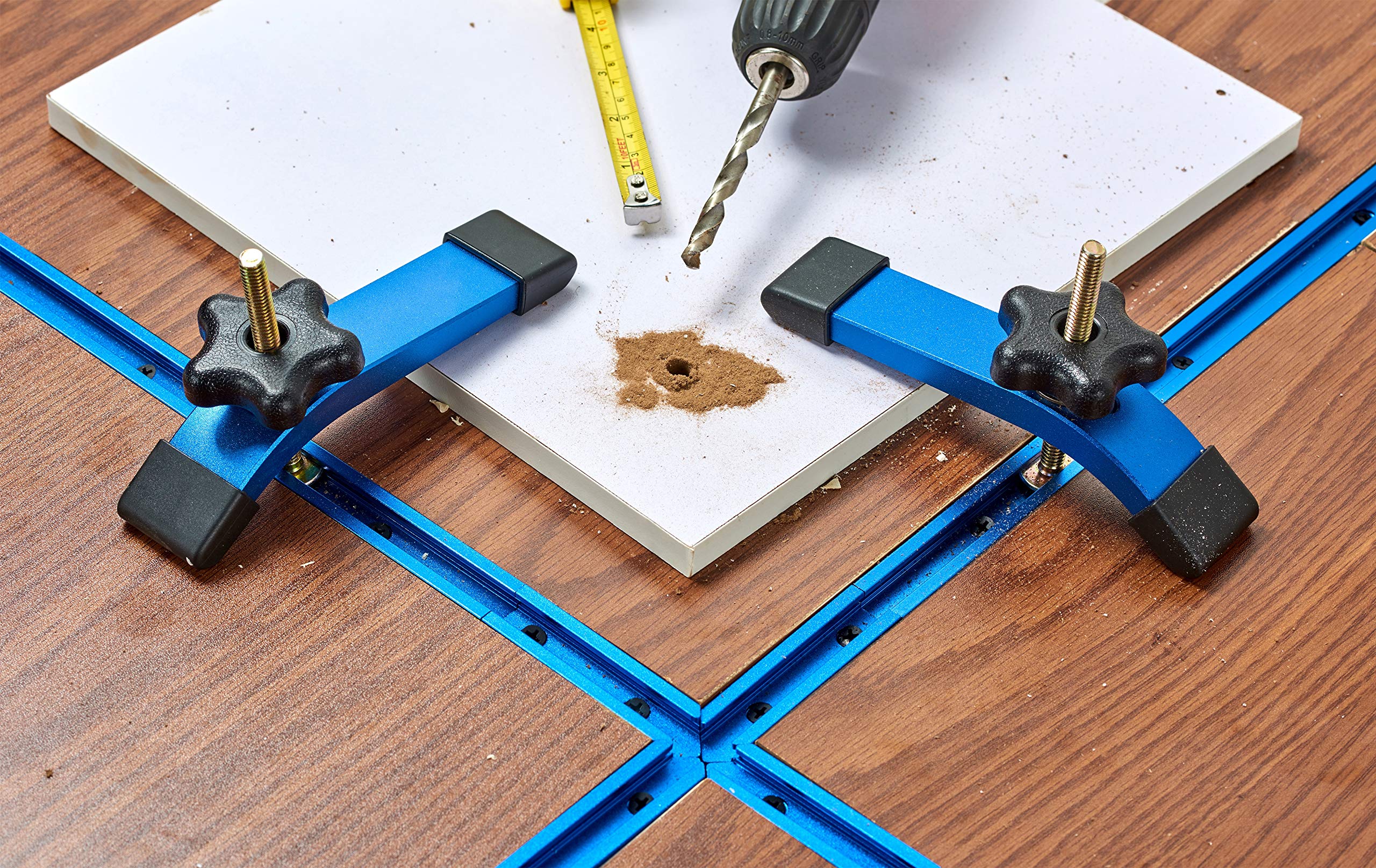 HOTTARGET Aluminum 48 Inch T-Track with Wood Screws–Double Cut Profile Universal with Predrilled Mounting Holes -Woodworking and Clamps–Frosted Surface Anodized - 2 PK (Blue)