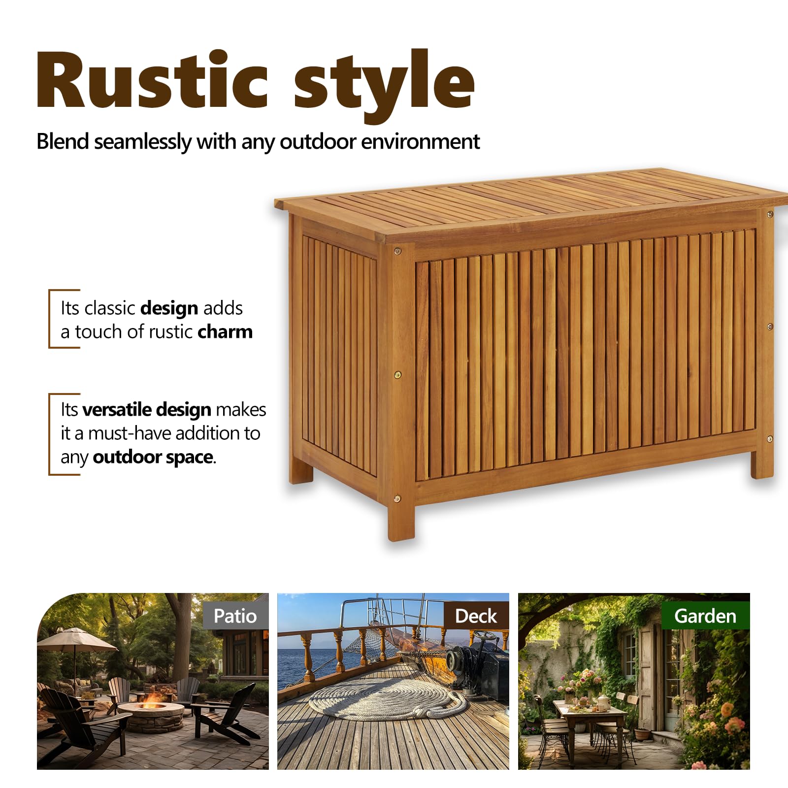 vidaXL Outdoor Storage Box, [Load Capacity Gallon] Deck Box with Lid, Storage Chest with Water-Resistant Bag Inside, 35.4''x19.7''x22.8'', Solid Acacia Wood