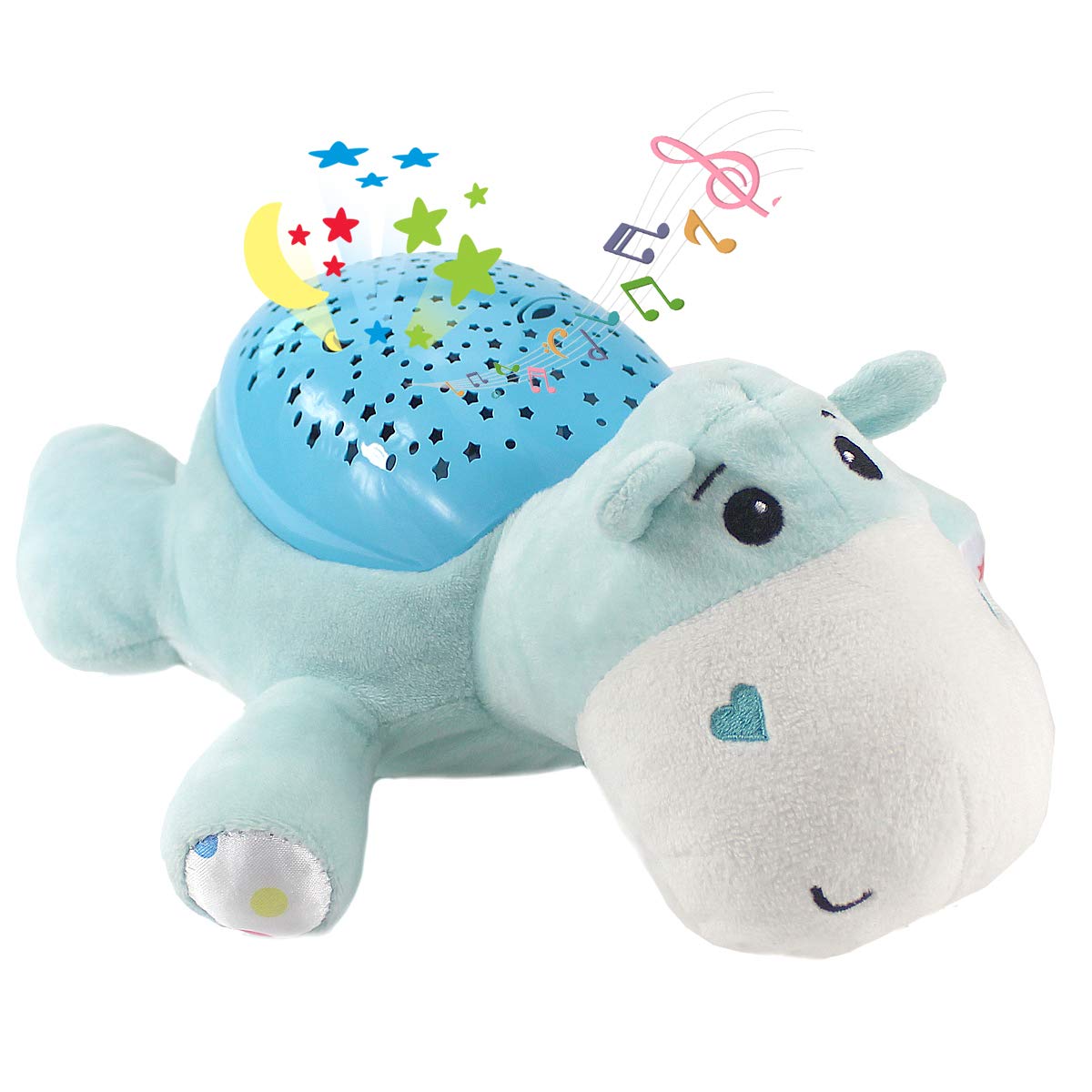 Fisca Baby Sleep Soother, Infant Sleeping Toy 60 Lullabies White Noise Starlight Projection Sound Machine (Plush Hippo)