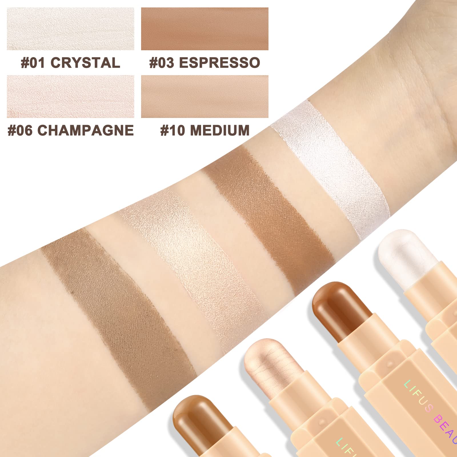 Face Cream Contour Stick Bronzer Stick Highlighter Stick Illuminator Makeup Glow Kit,Long Lasting Highly Piamented Skin Brighten Shadow Contour Bronzer Highlighter Powder Pen Pencil-F3