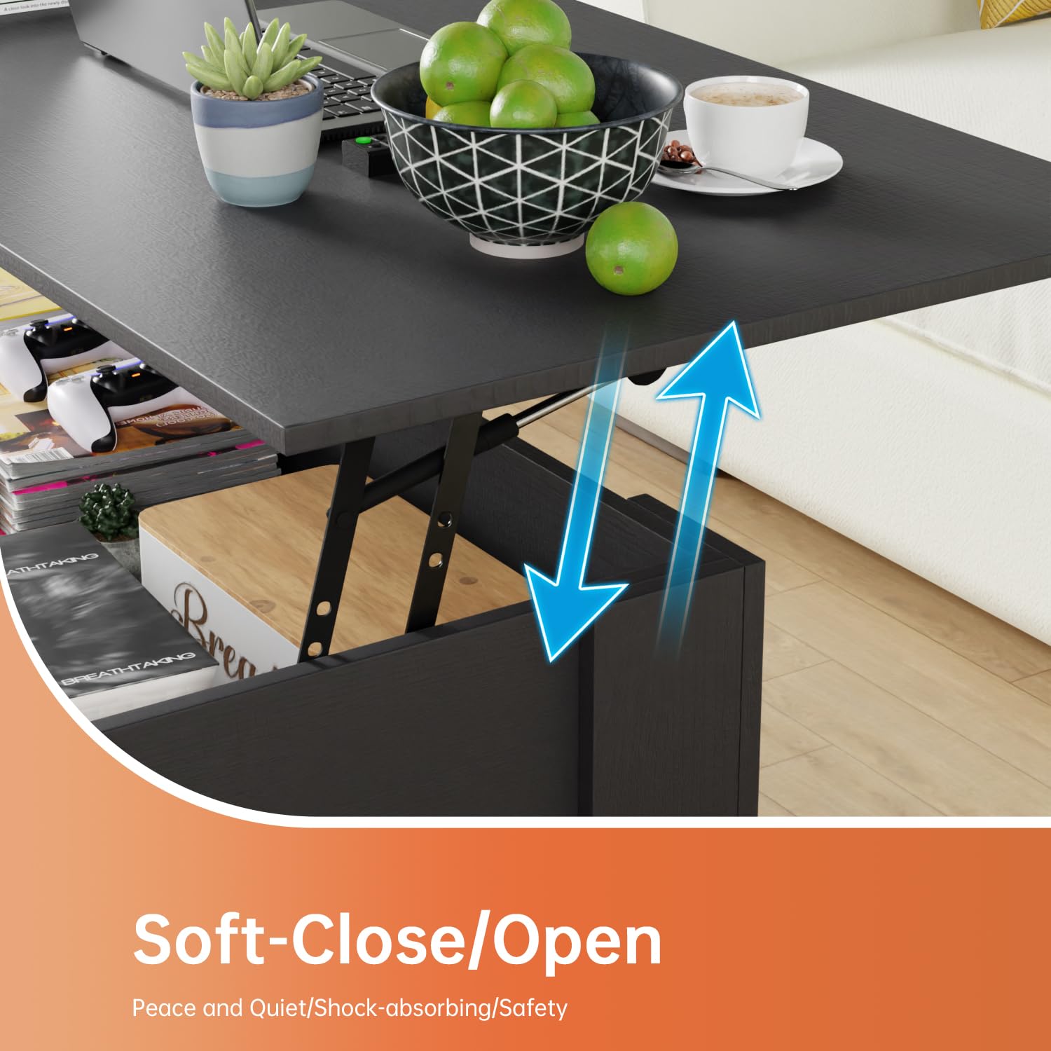 FDW Coffee Table Lift Top Coffee Table Coffee Table with Hidden Compartment and Storage Shelf for Living Room Reception Room 47.2in L,Black