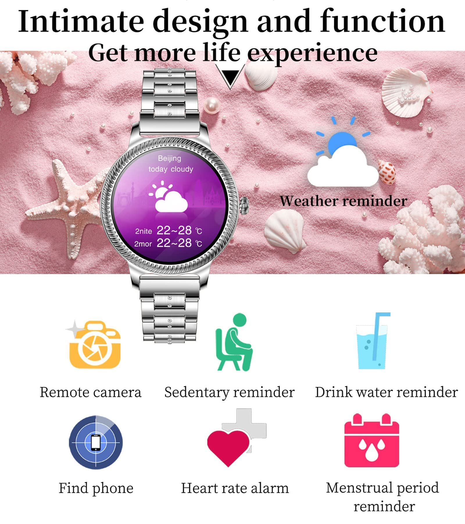 Yihou Smart Watches for Women Fitness Tracker Heart Rate Full Touch Screen Watch Pedometer Step Counter Smart Bracelet Text Call Reminder Waterproof Smart Watch for Android Phones Compatible iPhone