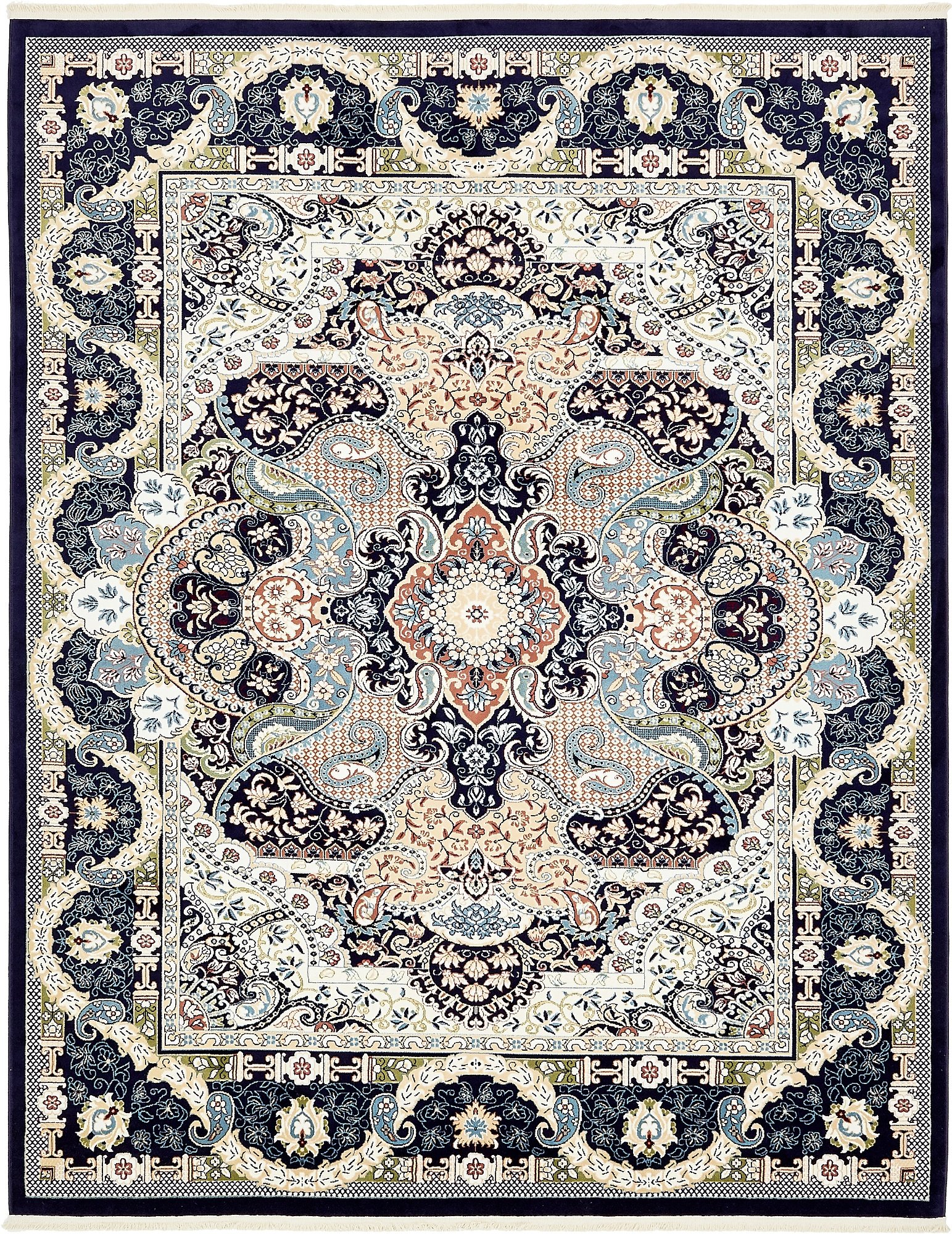 Unique Loom Narenj Collection Classic Traditional Medallion Textured Design Area Rug, 8 x 10 ft, Navy Blue/Blue