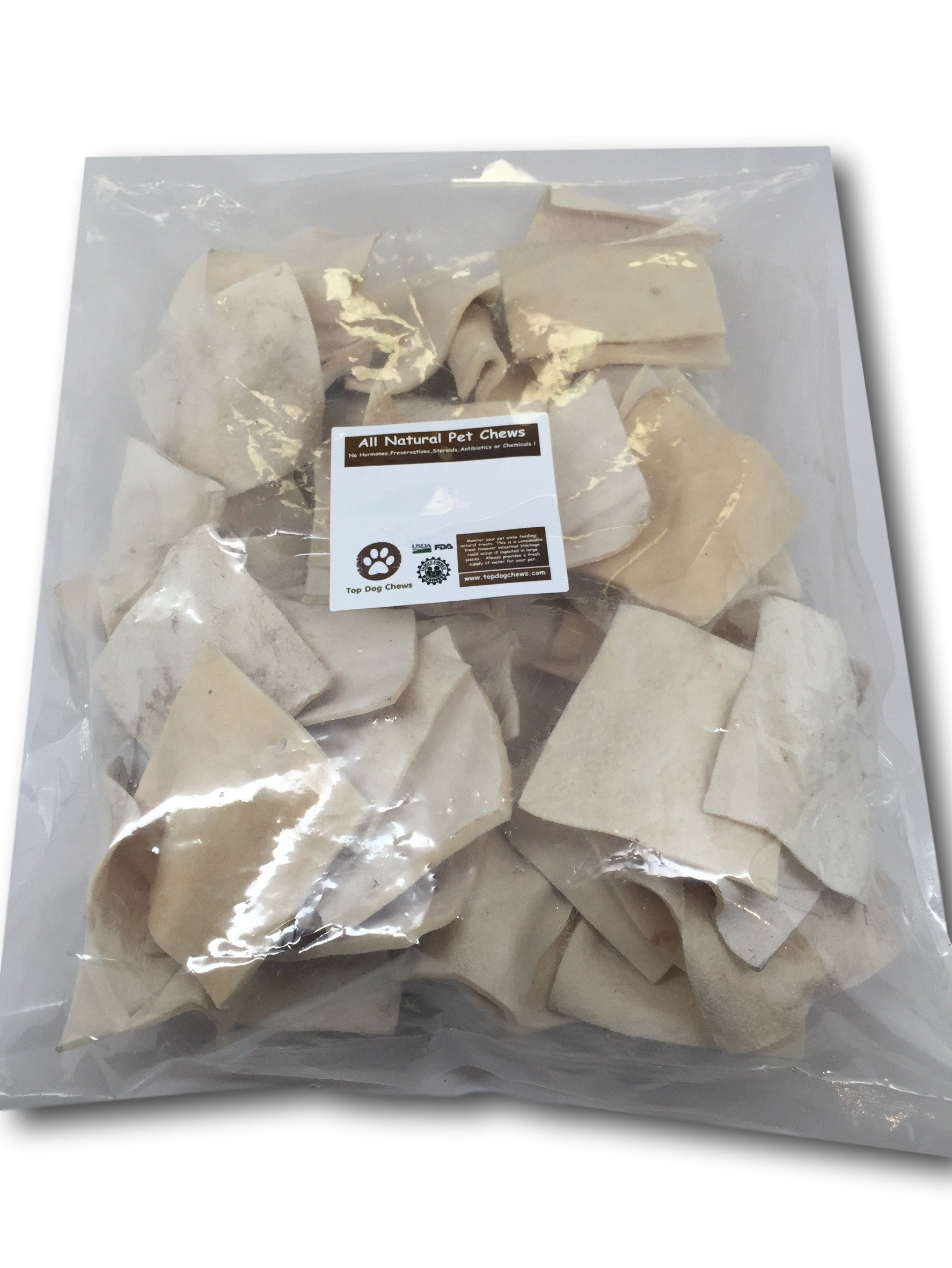 Top Dog Chews - Premium Beef Cheeks for Dogs (50 Pack), Thick Rawhide Chips, Training Dog Treats for Puppies, All-Natural Dog Chews for Small, Medium and Large Breeds