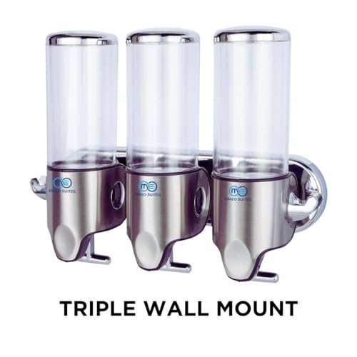 OMEO Shampoo and Conditioner Soap Dispenser Stainless Steel for Bathroom-500ml Clear Triple Wall Mount Shower Pump 3 x 15 fl. oz