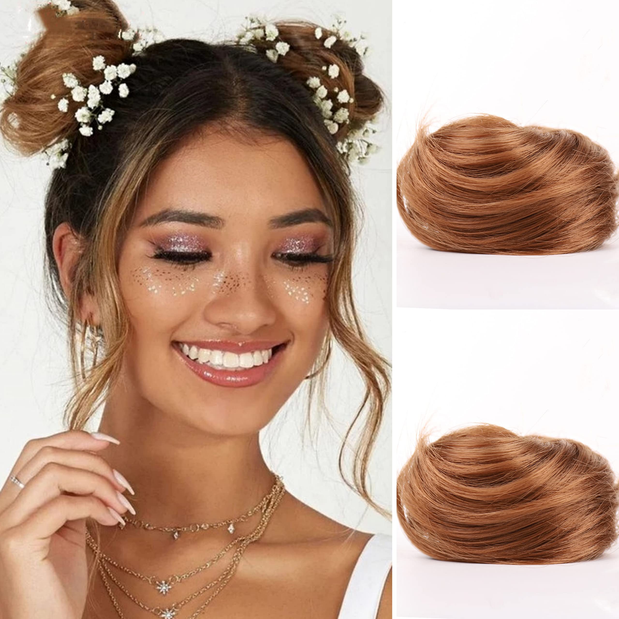 ZMVA 2PCS Cat Ears Hair Donut Chignon Claw Clip in Messy Hair Bun Mini Claw Clip in Updo Bun Extensions Wig Accessory Ponytail Hairpieces for Women and Girls (30#)